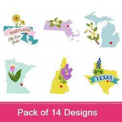 State Flowers & Capitals Embroidery design pack by Hopscotch ...
