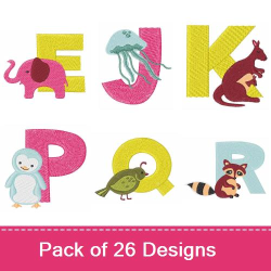 Animal Alphabet Embroidery design pack by Hopscotch | EmbroideryDesigns.com