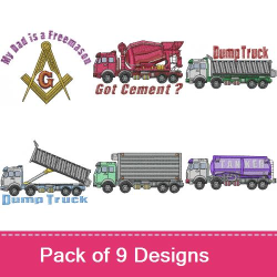 Occupational Vehicles & Equipment Embroidery design pack by Machine ...