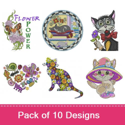 Floral Cats & Kittens Embroidery design pack by Machine Embroidery ...