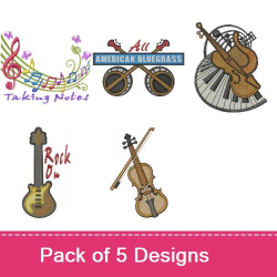 Musical Notes & Instruments Embroidery design pack by Machine ...