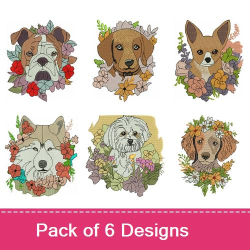 Dogs & Flowers Embroidery design pack by Maya Kreations ...