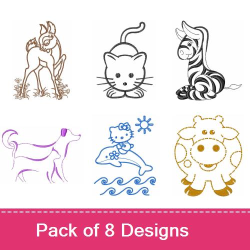 Cute Cartoon Animal Outlines Embroidery design pack by Satin Stitch ...