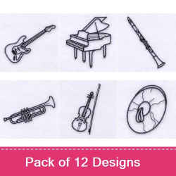 Musical Instrument Outlines Design Pack Embroidery design pack by ...