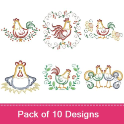 Chicken Embroidery design pack by Sweet Heirloom | EmbroideryDesigns.com