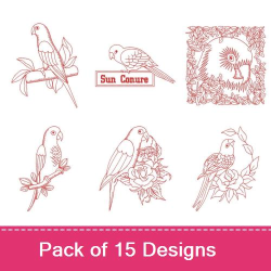 Redwork Sun Conure Parrots Embroidery design pack by Sweet Heirloom ...