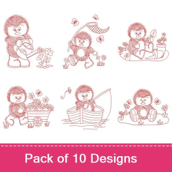 Redwork Baby Hedgehog Embroidery design pack by Sweet Heirloom ...