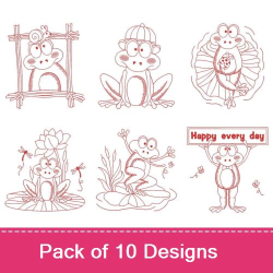 Cute Redwork Frogs Embroidery design pack by Sweet Heirloom, Embroidery Packs on ...