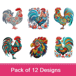 Roosters Embroidery design pack by Thread Mingle, Embroidery Packs on ...