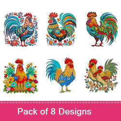 Colorful Roosters Embroidery design pack by Thread Mingle, Embroidery ...