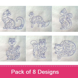 Cat Line Art Embroidery design pack by Twilight Firefly Designs ...