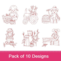 Redwork Farm Animals Embroidery design pack by Wind Bell Embroidery ...