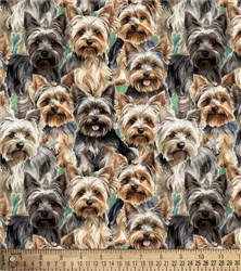 Doggies! Yorkies Packed Green Foust Textiles Cotton Fabric ...