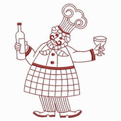 Redwork Wine Chef Embroidery Design | EmbroideryDesigns.com