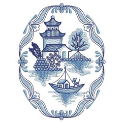 Blue Willow Boat Embroidery Design | EmbroideryDesigns.com