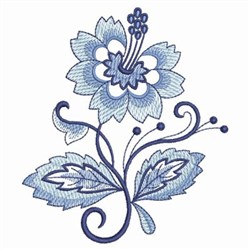 Blue Jacobean Flower Embroidery Design | EmbroideryDesigns.com