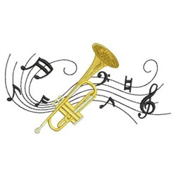 Music Swirl Trumpet Embroidery Design | EmbroideryDesigns.com