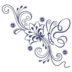Bluework Floral Butterfly Embroidery Design | EmbroideryDesigns.com