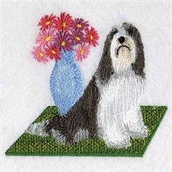 Seated Bearded Collie Embroidery Design | EmbroideryDesigns.com