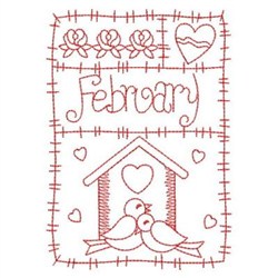 Redwork February Embroidery Design | EmbroideryDesigns.com