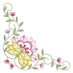 Yellow Jacobean Corner Embroidery Design | EmbroideryDesigns.com