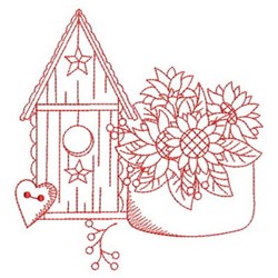 Redwork Home & Flowers Embroidery Design | EmbroideryDesigns.com