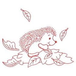Redwork Hedgehog & Leaves Embroidery Design | EmbroideryDesigns.com