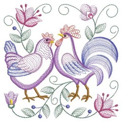 Rippled Rooster And Hen Embroidery Design | EmbroideryDesigns.com