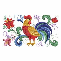 Rosemaling Rooster Border Embroidery Design | EmbroideryDesigns.com