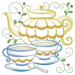 Tea Cups Embroidery Design | EmbroideryDesigns.com