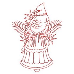 Redwork Bird On Bell Embroidery Design | EmbroideryDesigns.com