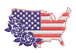 American Flag & Roses Embroidery Design | EmbroideryDesigns.com
