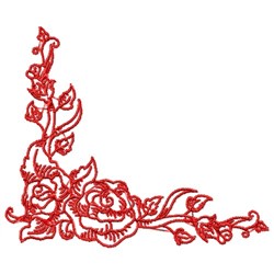 Redwork Rose Corner Embroidery Design | EmbroideryDesigns.com