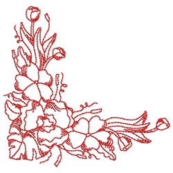 Redwork Floral Corner Embroidery Design | EmbroideryDesigns.com