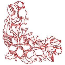 Redwork Floral Corner Embroidery Design | EmbroideryDesigns.com