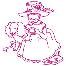 Redwork Girl & Dog Embroidery Design | EmbroideryDesigns.com