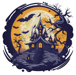 Halloween Haunted House Embroidery Design | EmbroideryDesigns.com