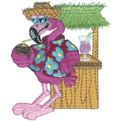 Tiki Hut Flamingo Embroidery Design | EmbroideryDesigns.com