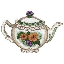 Pansy Tea Pot Embroidery Design | EmbroideryDesigns.com