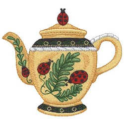 Ladybug Tea Pot Embroidery Design | EmbroideryDesigns.com