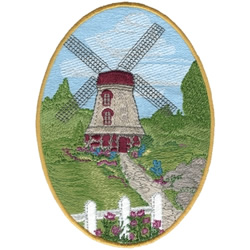 Scenic Windmill Embroidery Design | EmbroideryDesigns.com
