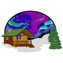 Cabin With Northern Lights Embroidery Design | EmbroideryDesigns.com