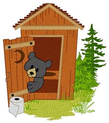 Bear In Outhouse Embroidery Design | EmbroideryDesigns.com