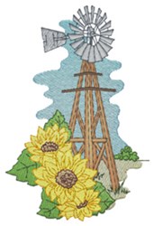 Windmill & Sunflowers Embroidery Design | EmbroideryDesigns.com