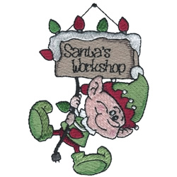 Elf Hanging From Lights Embroidery Design | EmbroideryDesigns.com