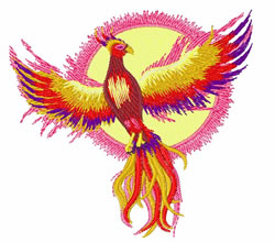 Phoenix With Sun Embroidery Design | EmbroideryDesigns.com