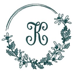 Holly Wreath Letter K Embroidery Design | EmbroideryDesigns.com