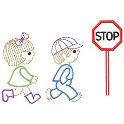Kids With Stop Sign Embroidery Design | EmbroideryDesigns.com