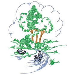 Swans In A River Embroidery Design | EmbroideryDesigns.com