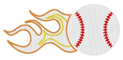 Flaming Baseball Outline Embroidery Design | EmbroideryDesigns.com